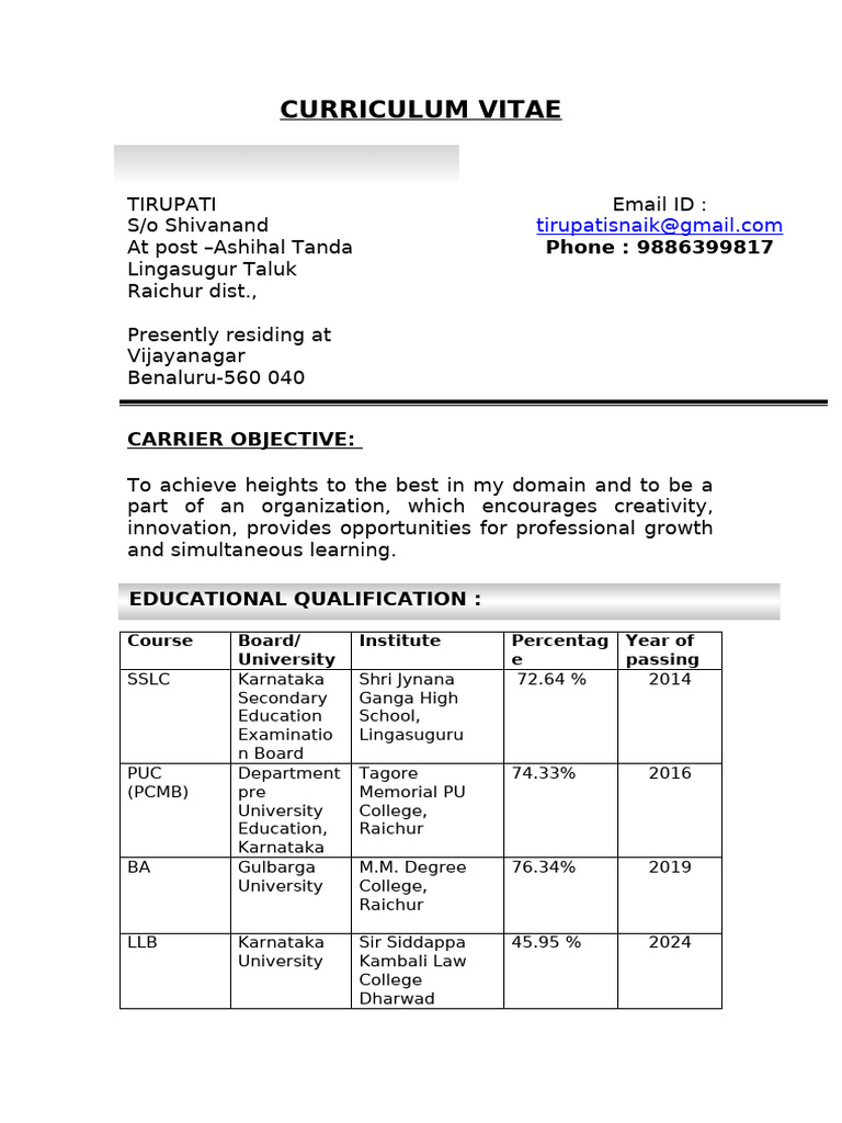 Tirupati's Professional CV and Qualifications | PDF