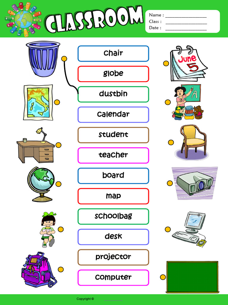 Classroom Objects Vocabulary Worksheets | PDF | Writing Implements ...