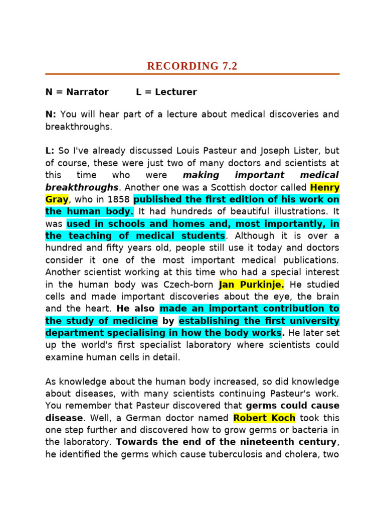 Lesson 7 - Script Audio 7.2 | PDF | Biology | Health Sciences