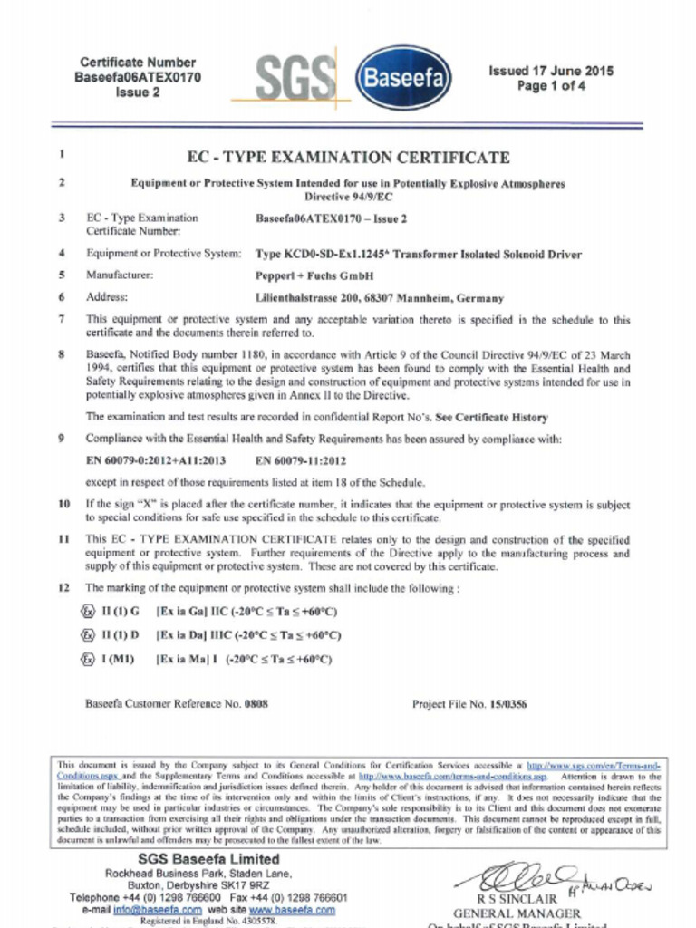 Baseefa 06 ATEX 0170 | PDF
