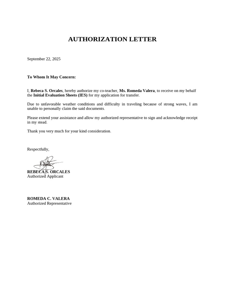Authorization Letter for Document Retrieval | PDF