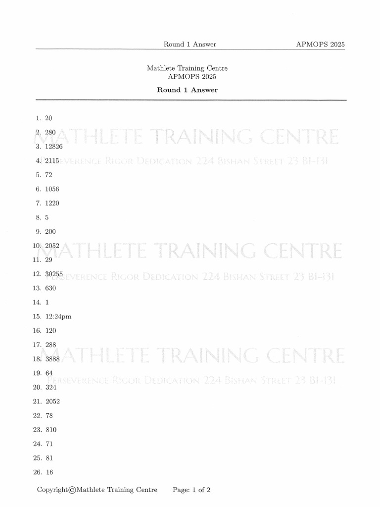2025 MTC 2025 Apmops RD 1 Final Answers | PDF