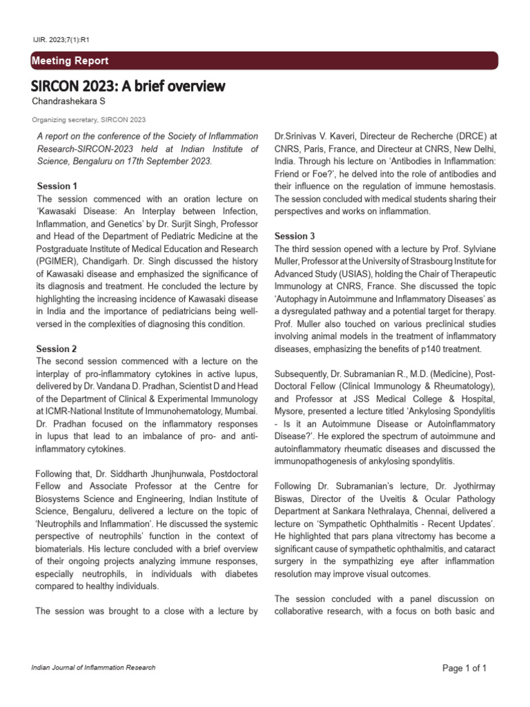 SIRCON 2023 Conference Overview | PDF | Inflammation | Autoimmune Disease