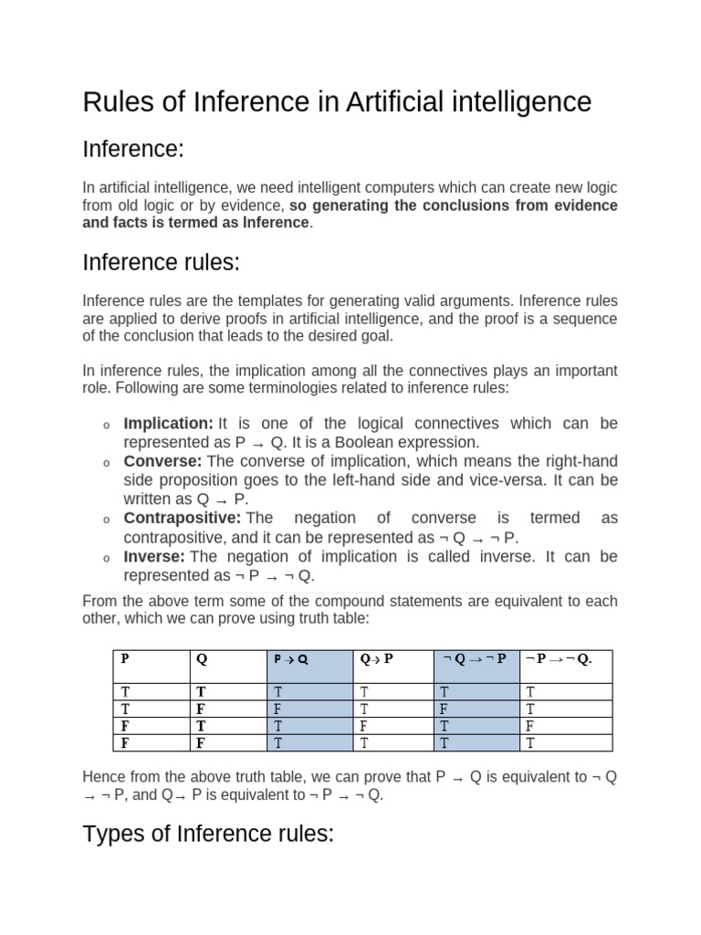 Inference Rules in AI and Logic | PDF | First Order Logic | Logic