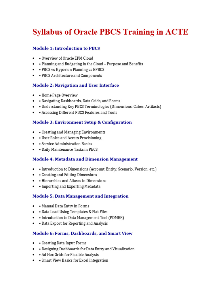 Oracle PBCS Training Syllabus | PDF | Cloud Computing | Data