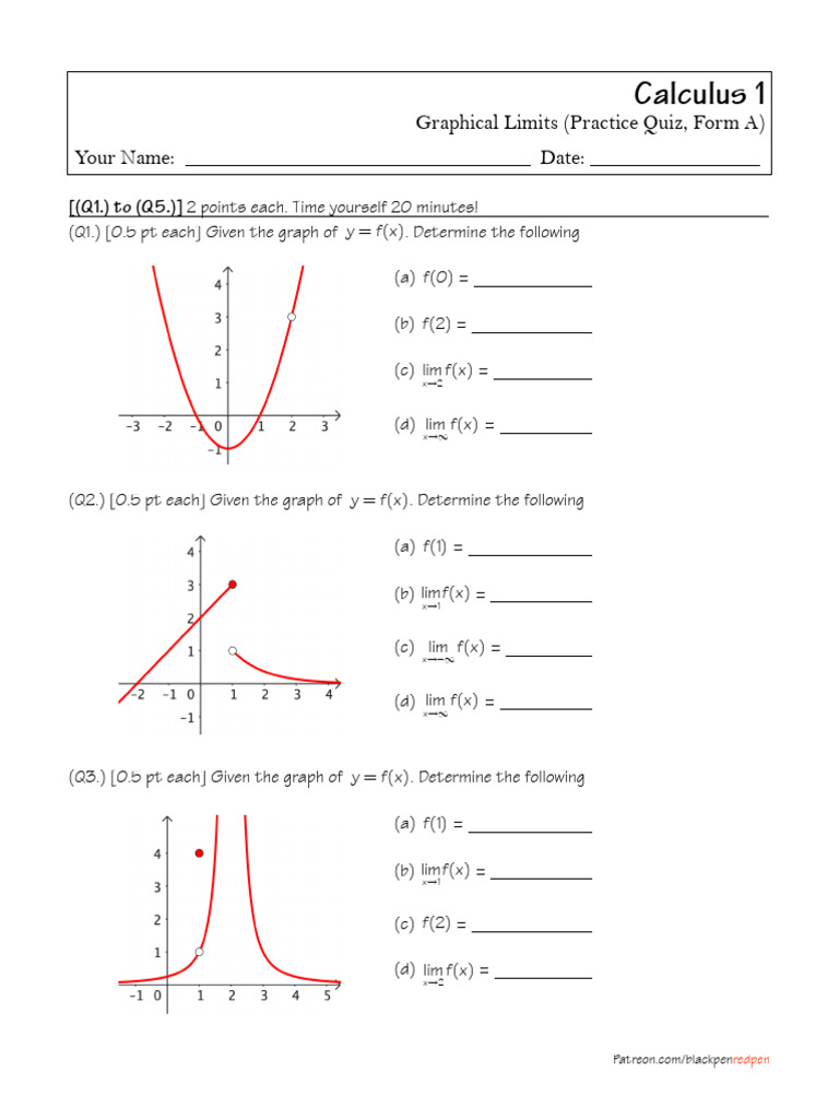 Graphical Limits (Practice Quiz, Form A) | PDF