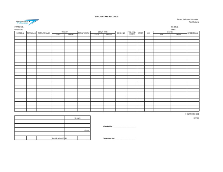 F-01-PRD-C01 Form Pengisian Bahan Baku | PDF
