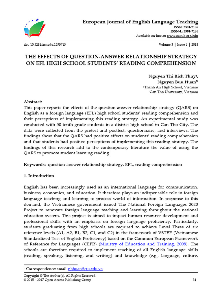 The Effects of Question-Answer Relationship Strategy - Nguyen Buu Huan ...