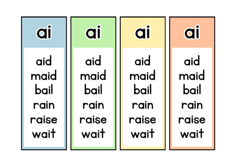 Ai Vowel Teams Phonics Flashcards in Colorful Illustrative Style | PDF