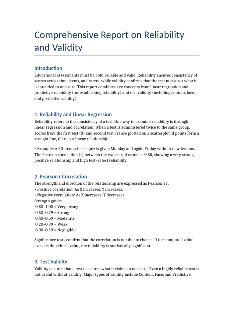 Comprehensive Reliability Validity | PDF | Validity (Statistics) | Statistical Analysis