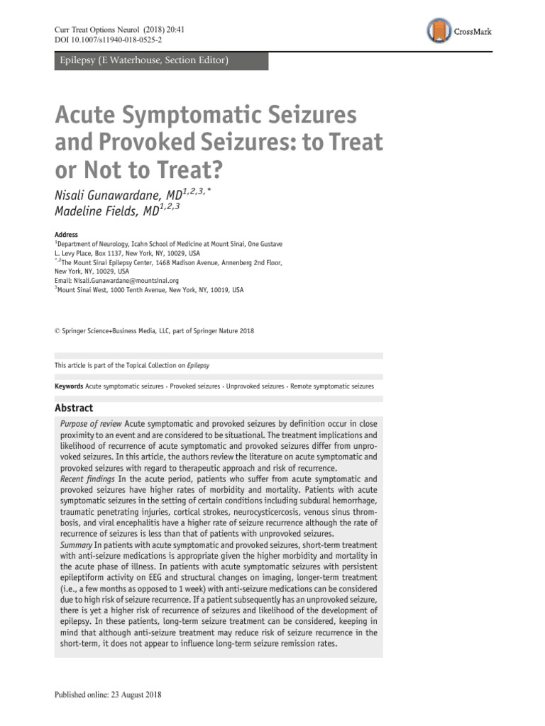Acute Symptomatic Seizures | PDF | Epilepsy | Traumatic Brain Injury