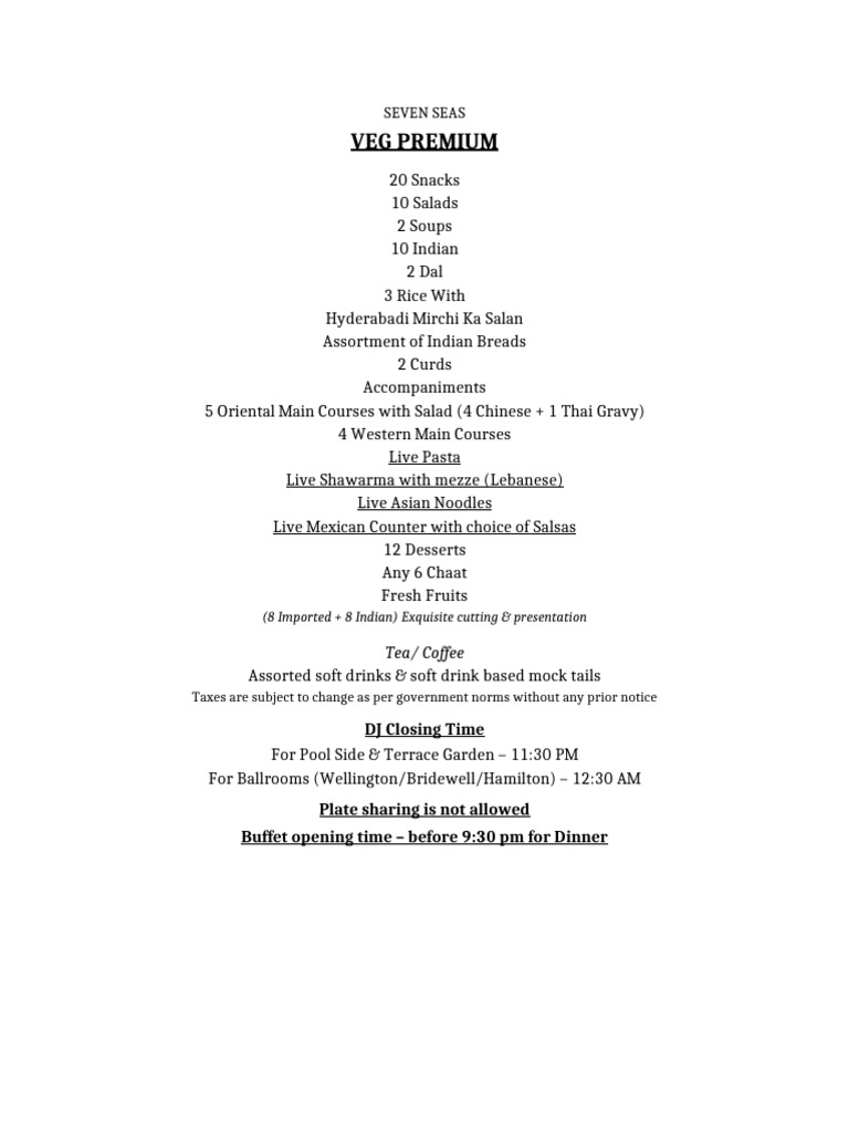 VEG PREMIUM Menu Formatted | PDF | Indian Cuisine | Salad