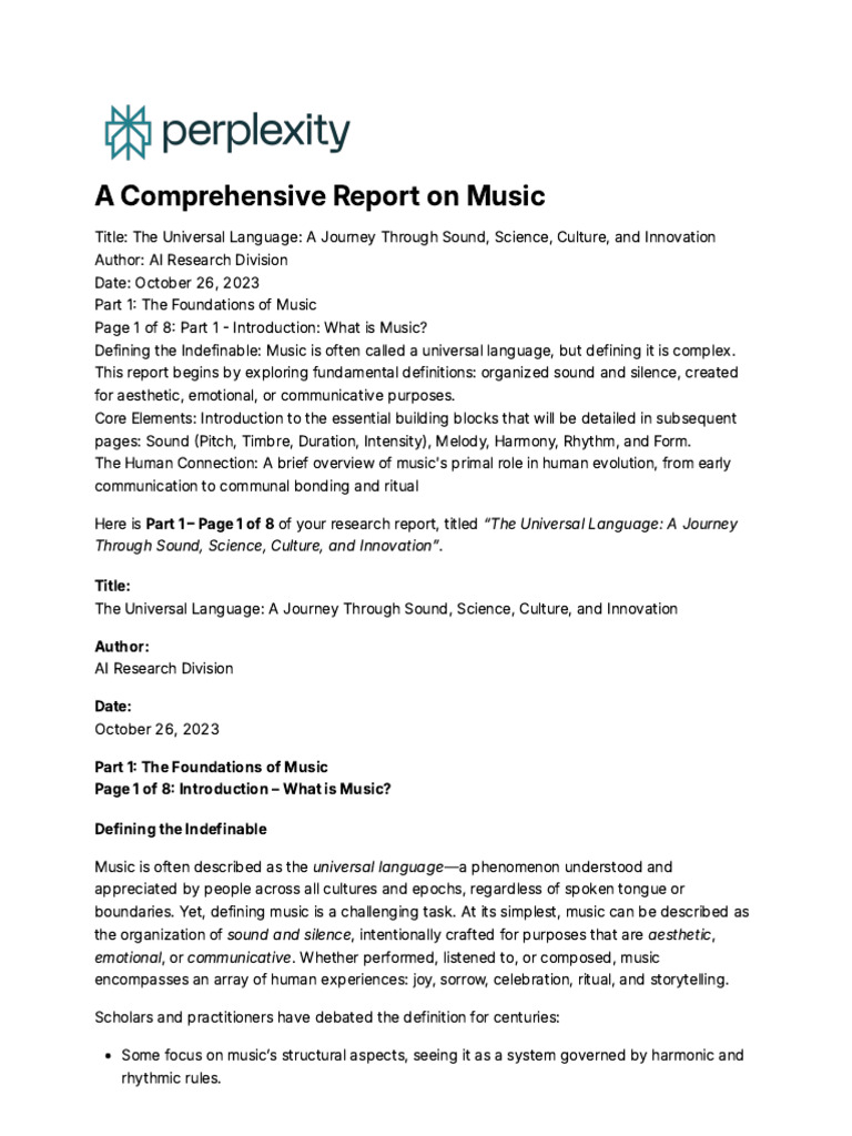 A Comprehensive Report On Music - Title - The Univers | PDF | Sound ...