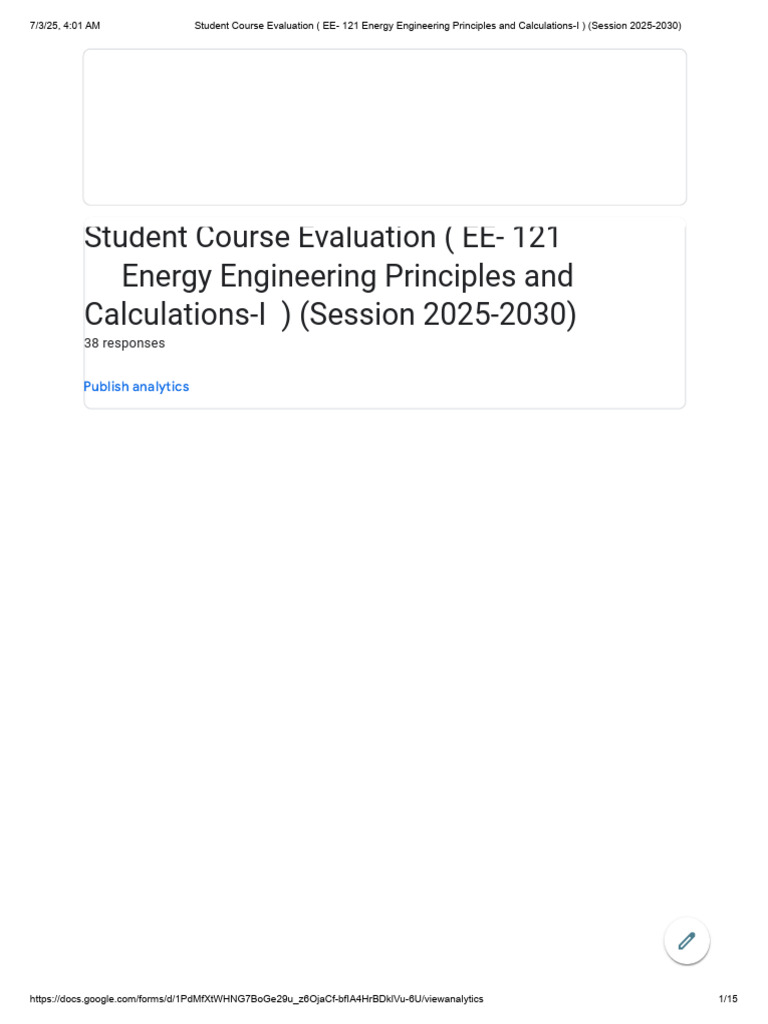 Student Course Evaluation (EE - 121 Energy Engineering Principles and ...