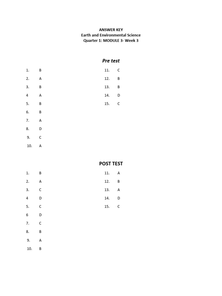Earth and Envi Sci - Q1M3 - Answer Key | PDF