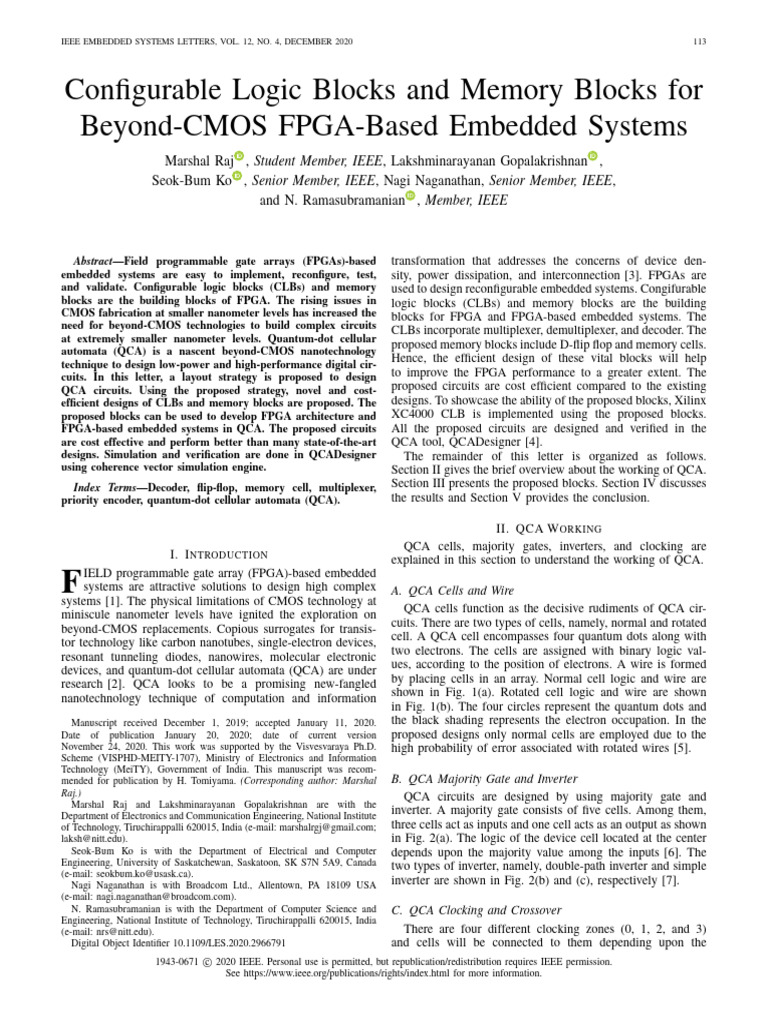 Configurable Logic Blocks and Memory Blocks For Beyond-CMOS FPGA-Based Embedded Systems | PDF ...