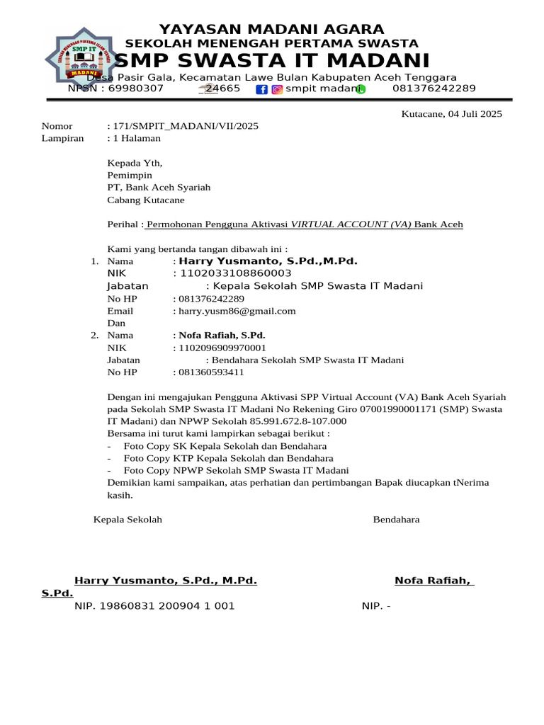 Surat Permohonan Rek Giro | PDF
