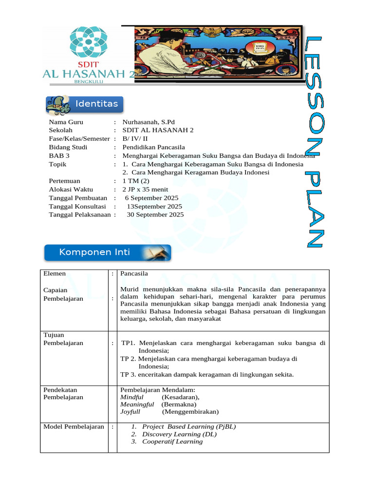 Lesson Plan Kurikulum Merdeka Format Yayasan | PDF