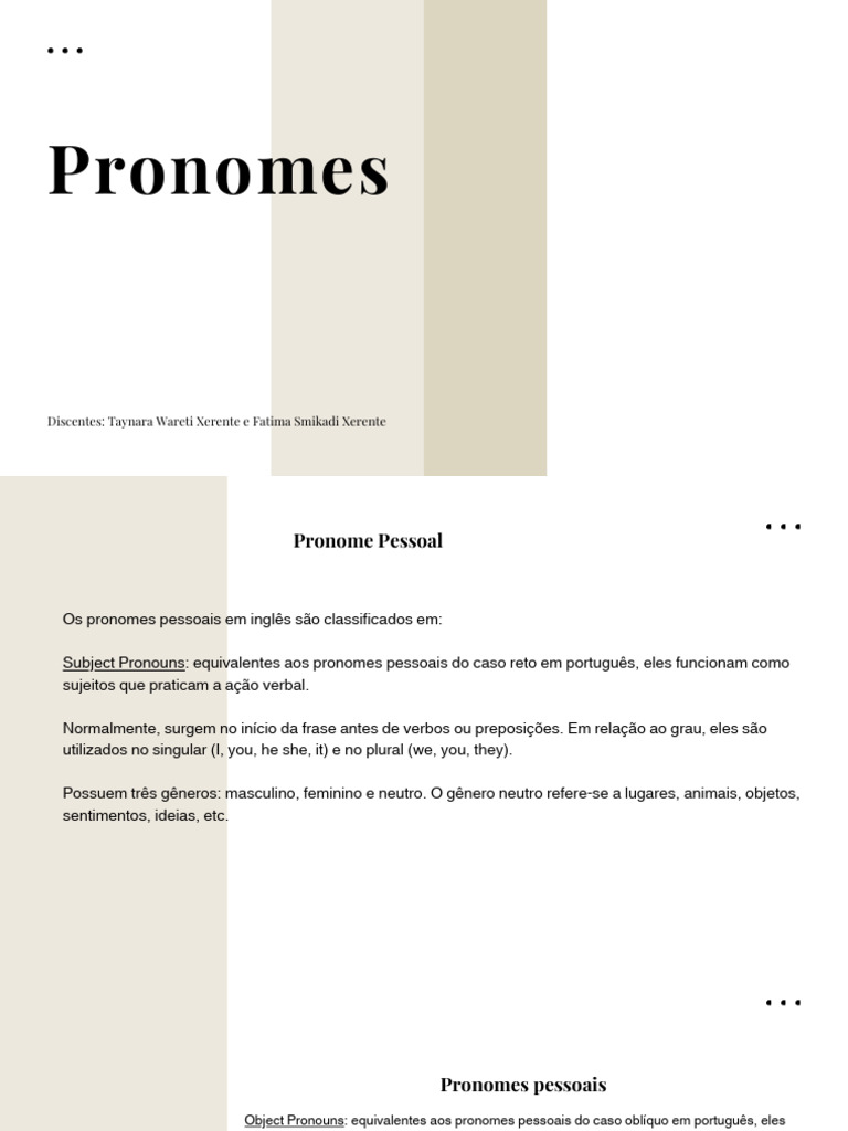 Pronomes em Inglês: Tipos e Exemplos | PDF | Pronome | Plural