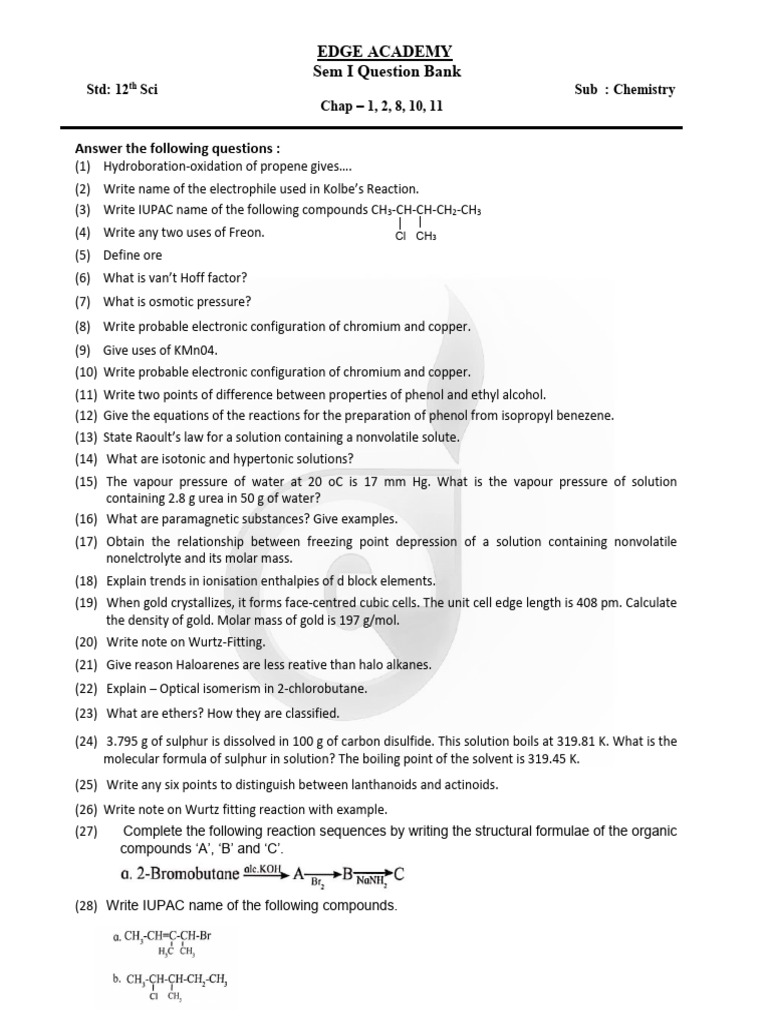 Sem I Chem Ques Bank CH - 1, 2, 8, 10, 11 (All Branch) | PDF | Chemical ...