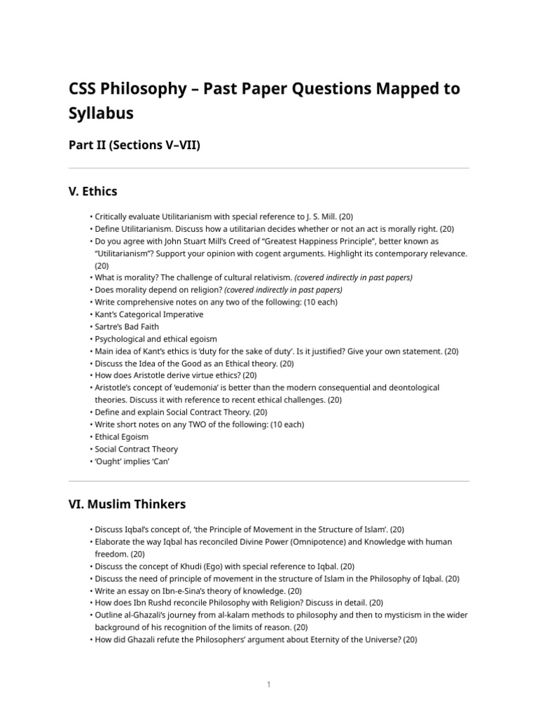 CSS Philosophy Past Paper Questions Mapped | PDF | Pragmatism ...