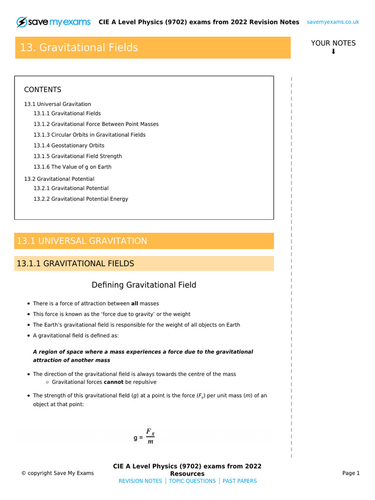 CIE A Level Physics: Gravitational Fields | PDF | Orbit | Gravity