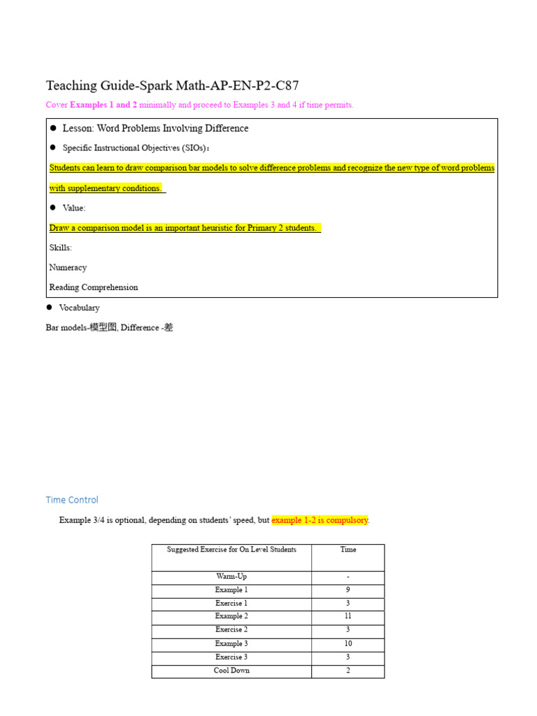 AP en P2 C87 TG Word Problems Involving Difference | PDF | Reading ...