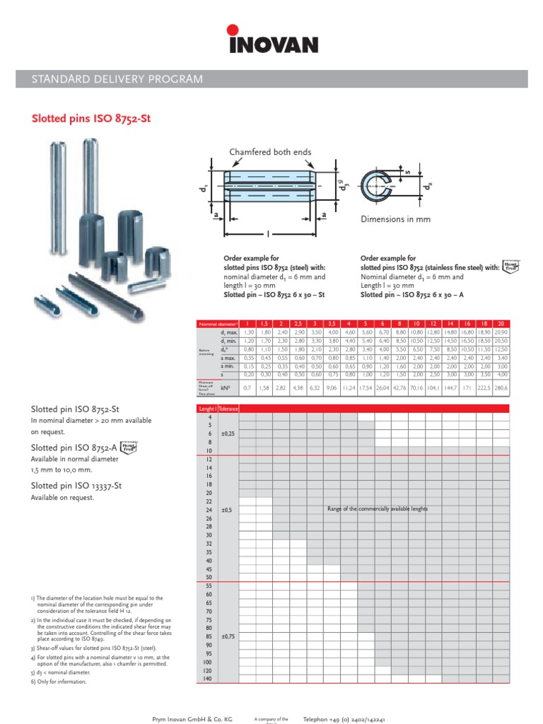 Slotted Pins ISO 8752-St: Standard Delivery Program | PDF