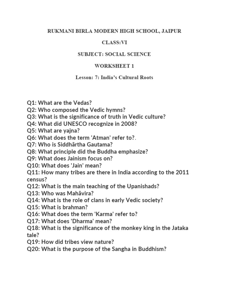 Worksheet - Class VI Ch7 | PDF
