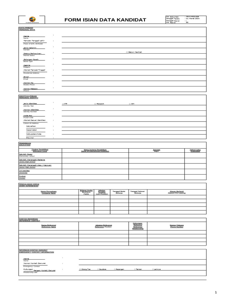Form Isian Data Kandidatt 2 | PDF