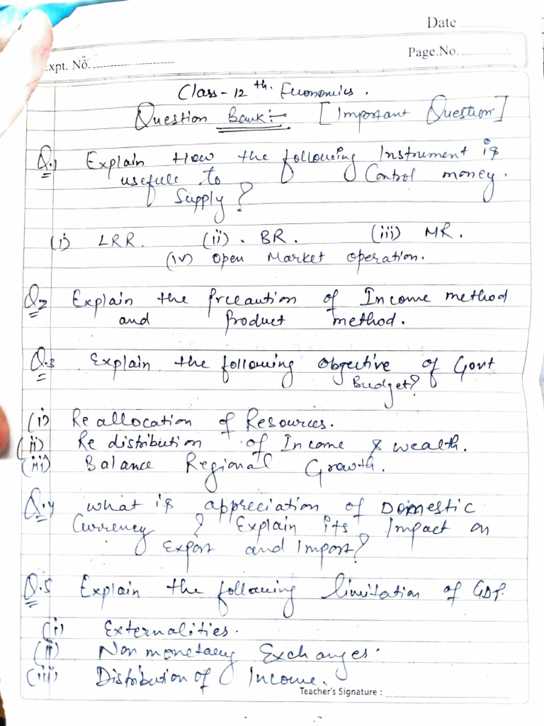 12th Eco Question Bank | PDF