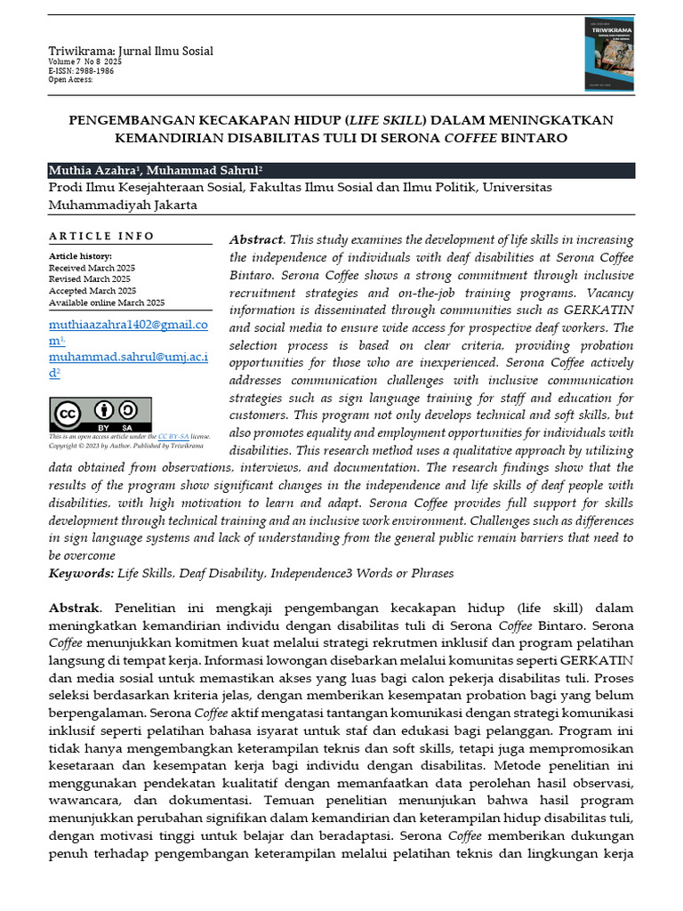 Pengembangan Kecakapan Hidup (Life Skill) Dalam Meningkatkan Kemandirian Disabilitas Tuli Di ...