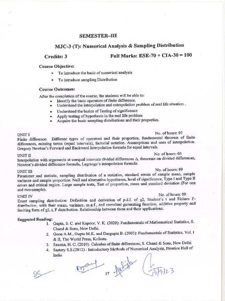 Statistics Sem 3 Syllabus | PDF