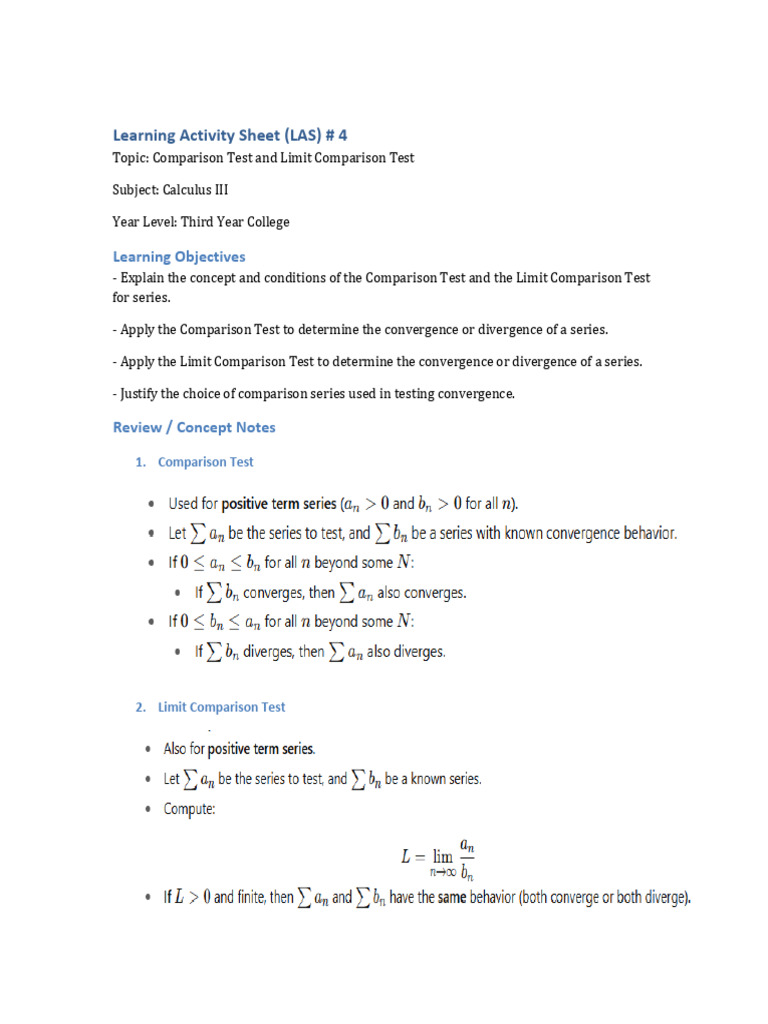 LAS Comparison Limit Comparison Test | PDF