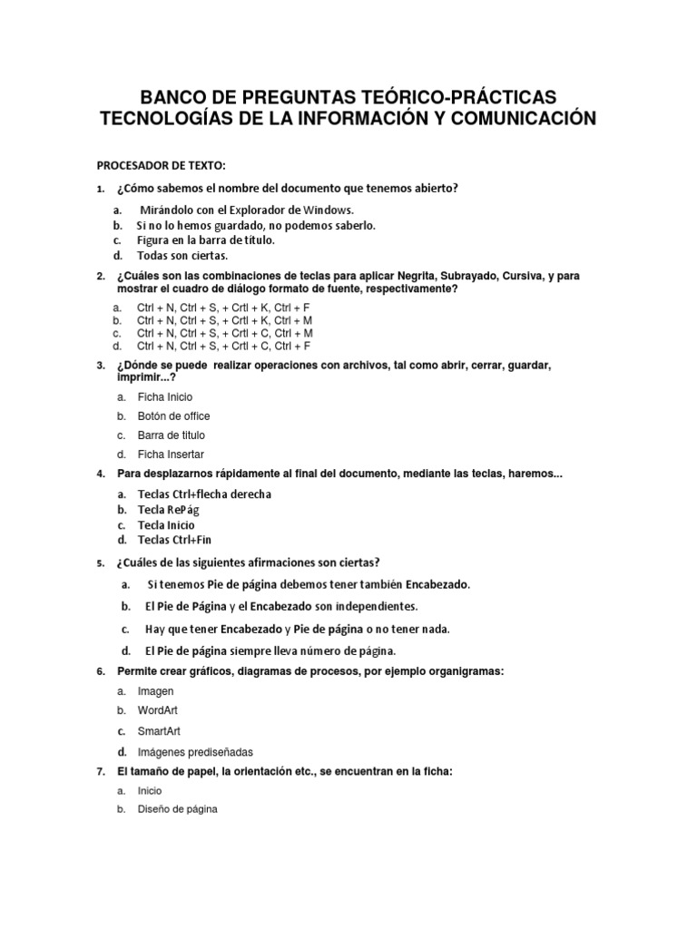 Preguntas sobre TIC y su uso práctico | PDF | Hoja de cálculo | Página web