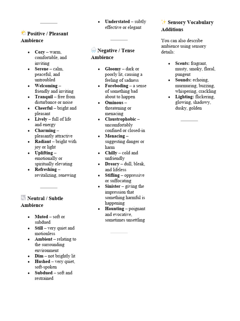Describing Atmosphere and Ambience | PDF | Emotions | Psychology