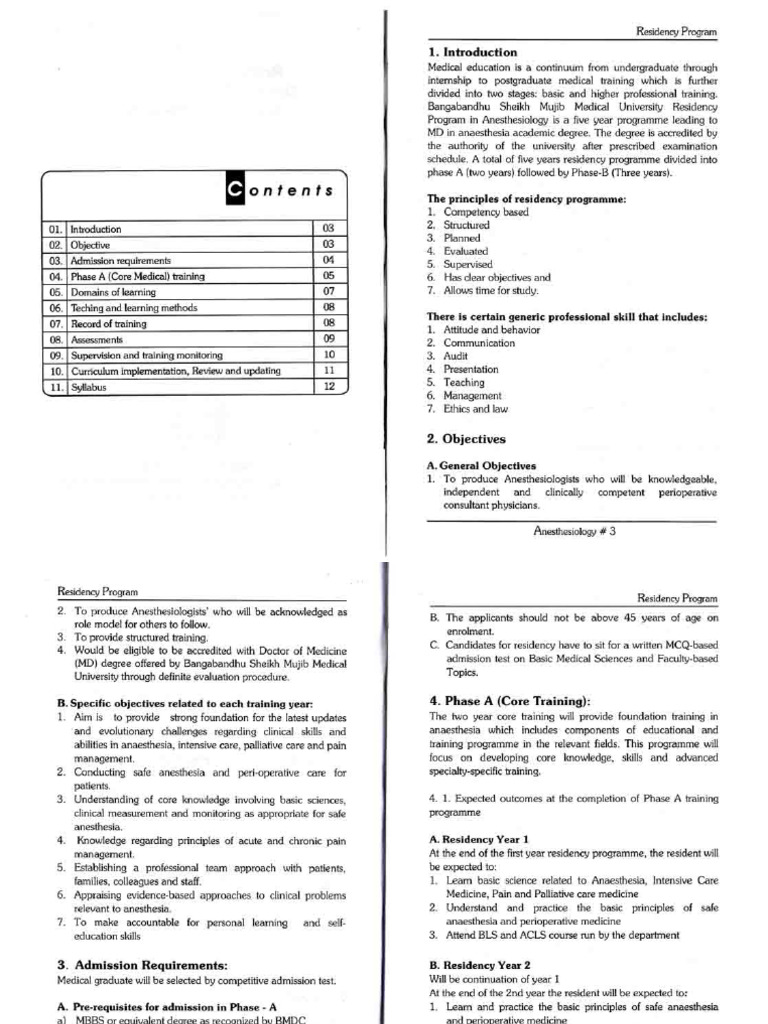MS Anesthesiology Curriculum Phase-A | PDF
