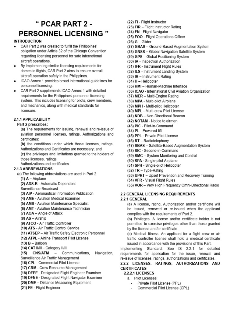 Philippines Personnel Licensing Guidelines | PDF | Flight Instructor ...
