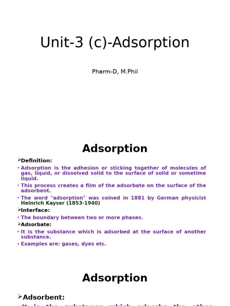 Unit-3 (C) - Adsorption (1) - 1 | PDF | Adsorption | Physical Sciences