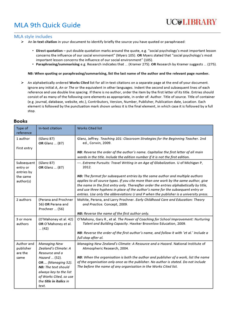 MLA Citation Style Guide | PDF | Citation | Writing