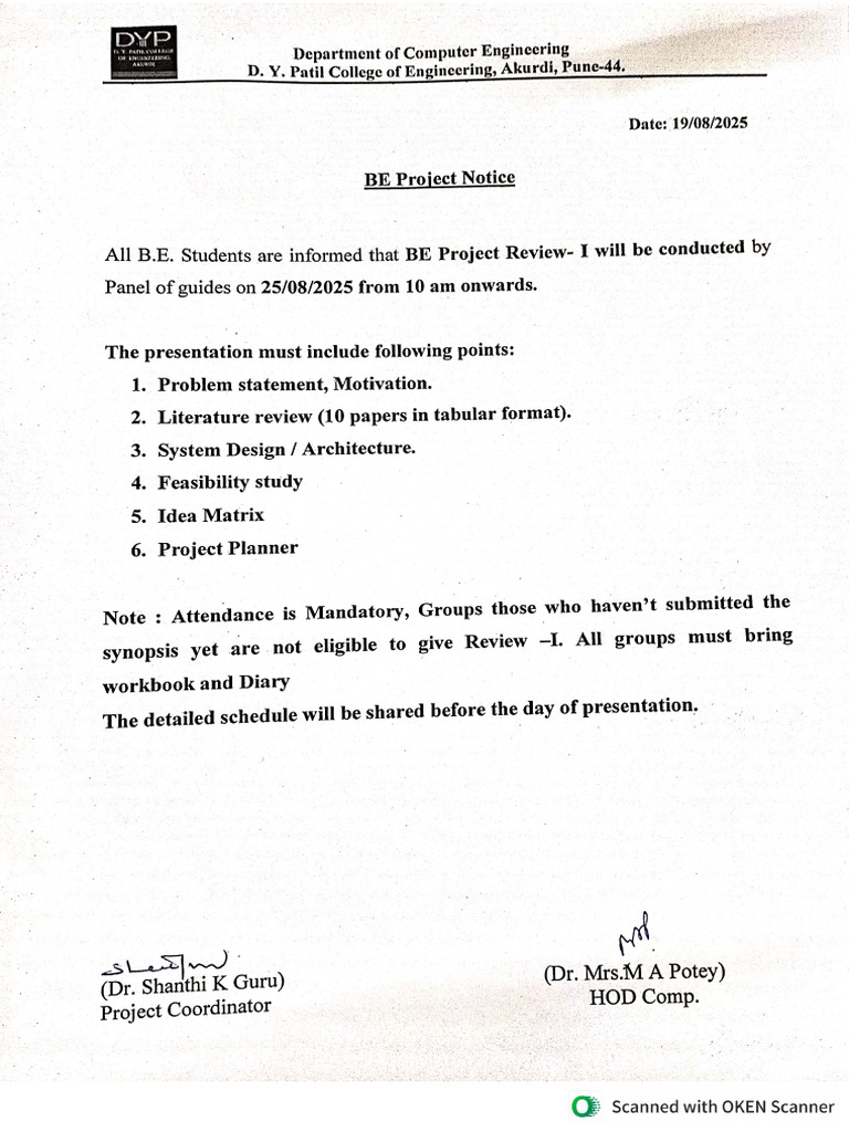 BE Project Review 1 Notice | PDF