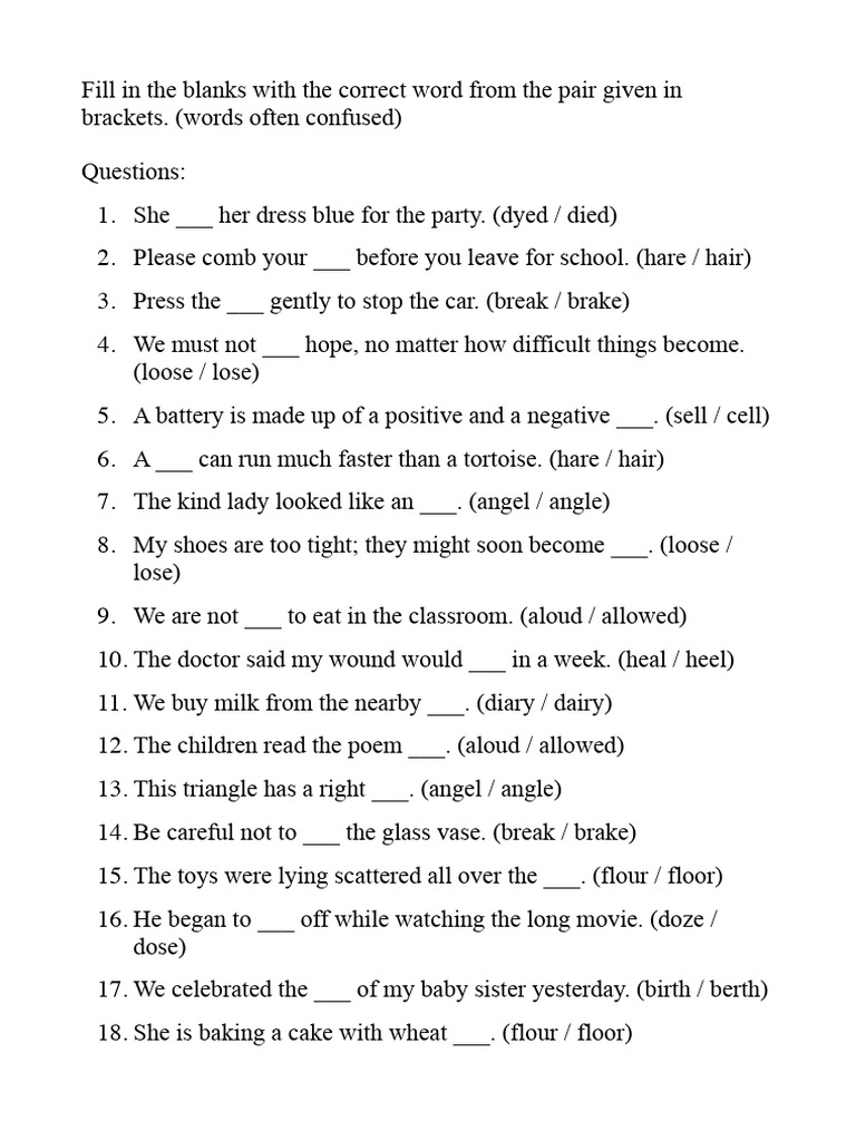 Commonly Confused Words Quiz | PDF