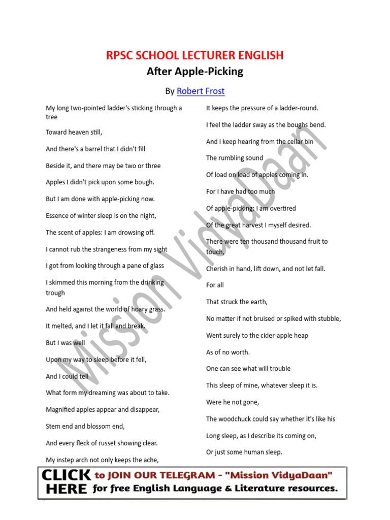 After Apple-Picking Robert Frost | PDF | Apple