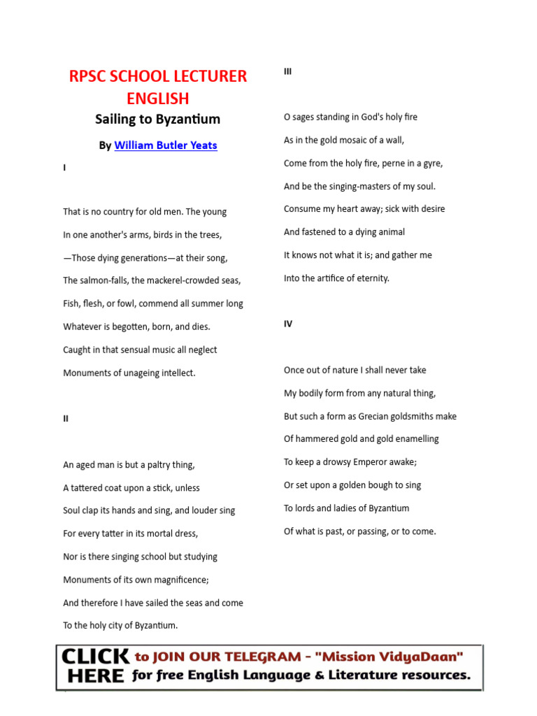 Sailing To Byzantium W.B. Yeats | PDF