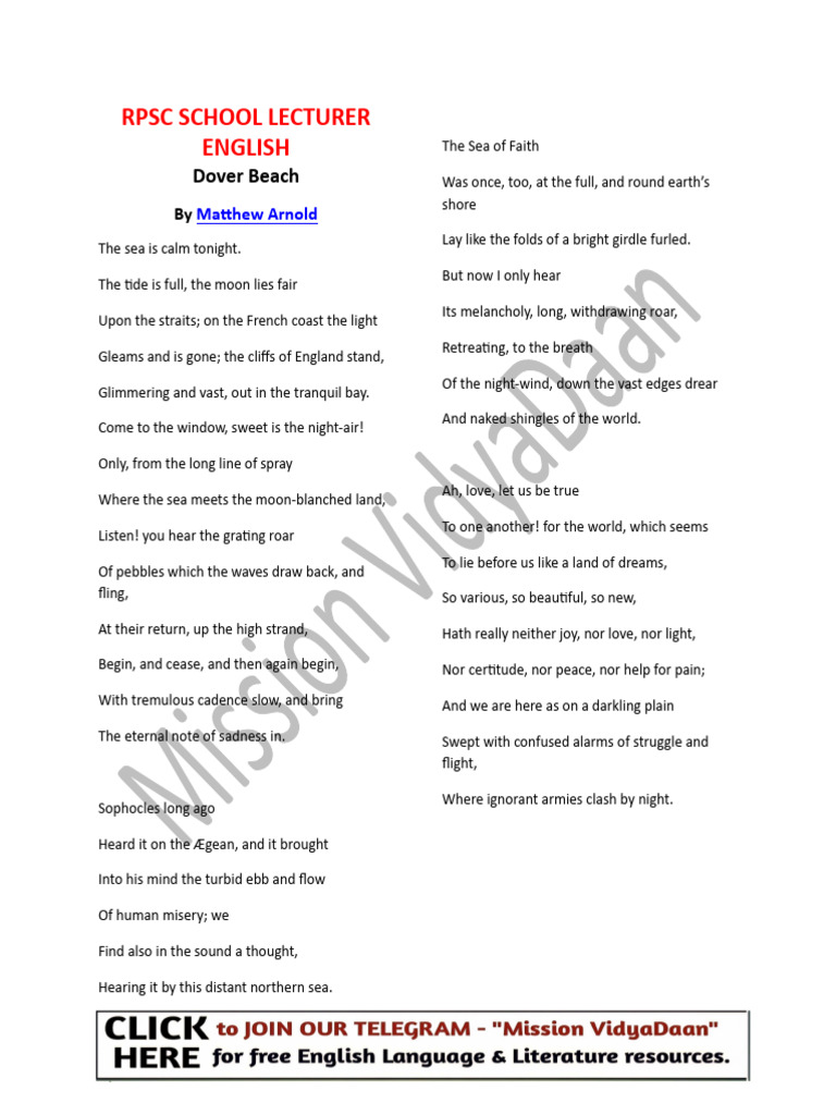 Dover Beach Matthew Arnold | PDF
