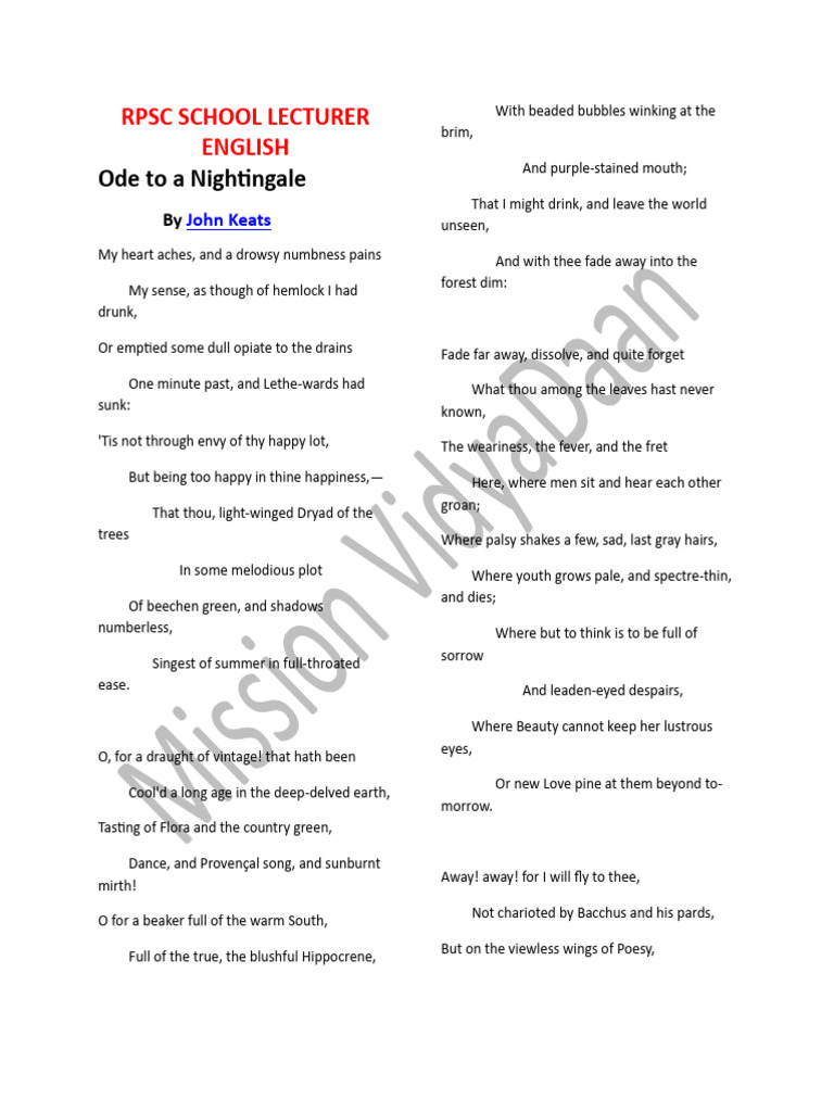 RPSC English Lecturer: Keats' Ode Analysis | PDF