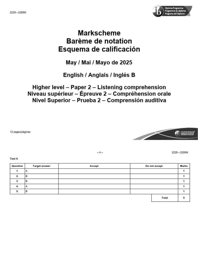 English B Listening Comprehension HL Markscheme | PDF | Fraud