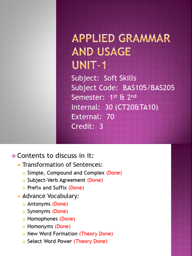 Unit-1 New New (Exam Done) | PDF | Clause | Subject (Grammar)