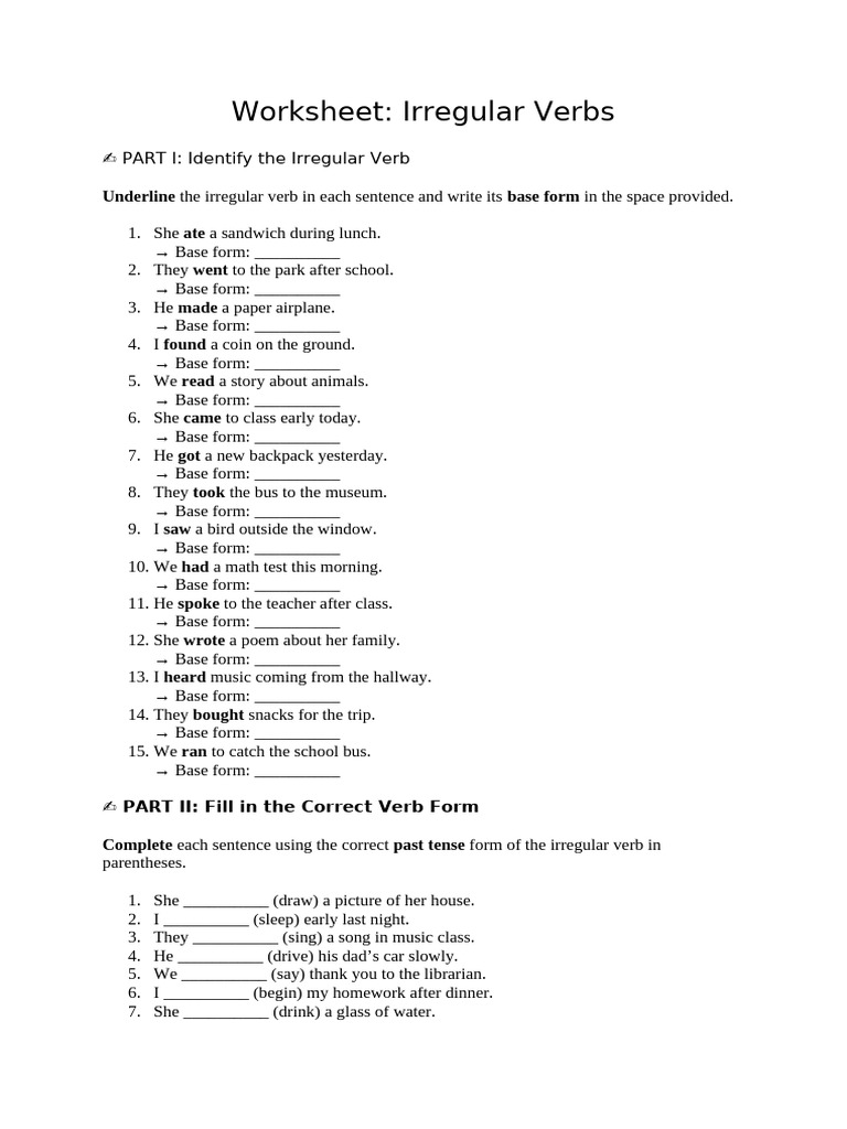 Irregular Verbs Post Assessment | PDF