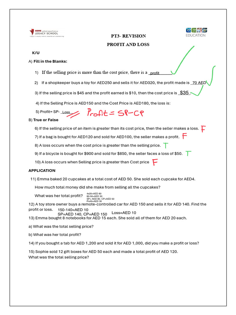 Revision Question-Profit and Loss | PDF | Prices | Financial Economics